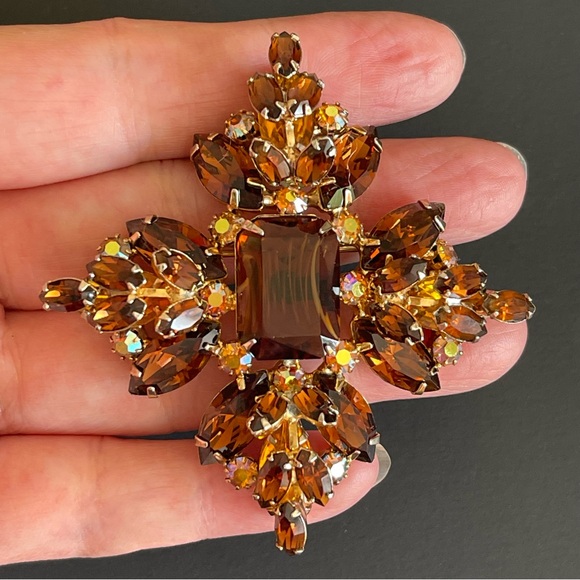 Jewelry | Vintage Fancy Shape Brown Orange Rhinestone Brooch | Poshmark